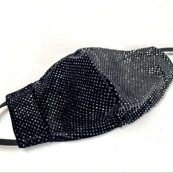 Accessories | Black With Silver Glitter Rhinestone Face Mask | Poshmark